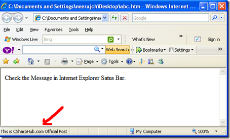 How to Display Message in Status Bar - JavaScript